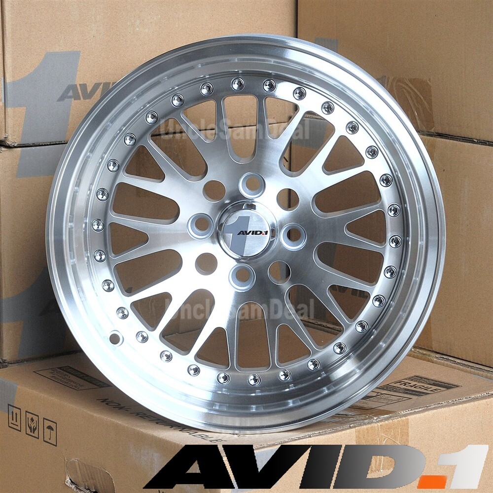 16x8 4x100 4x114.3 +25 OFFSET AVID.1 AV-12 MACHINE SILVER MESH SPORT ...