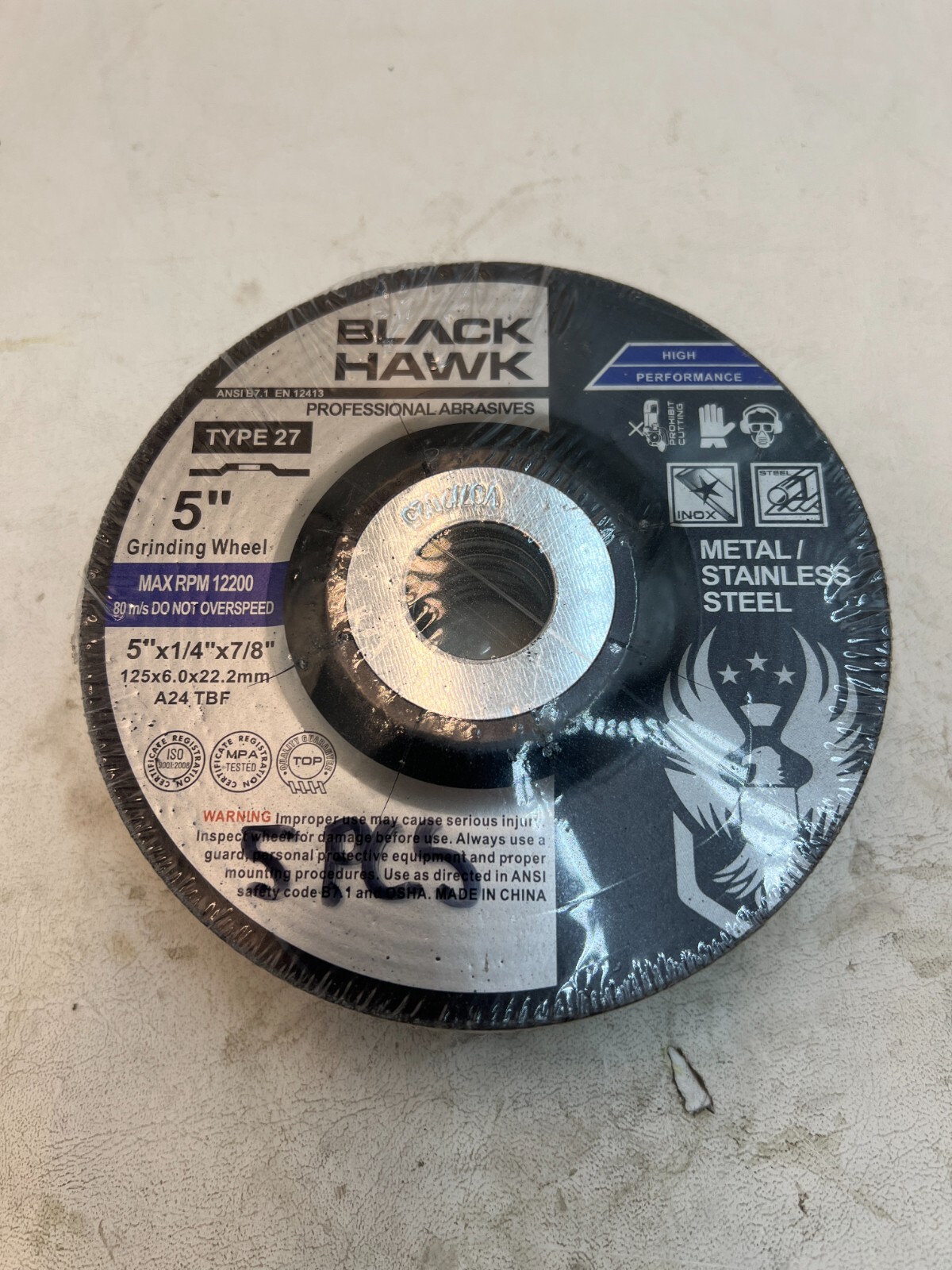(PACK OF 5) BLACK HAWK 5" x 1/4" x 7/8" Cutting Disc RPM 12200 ...