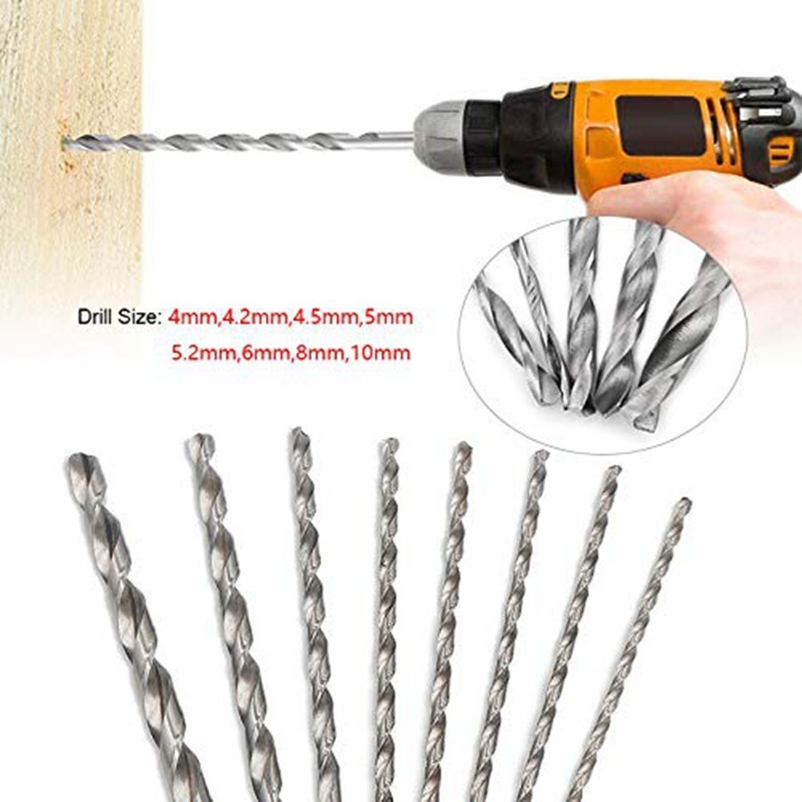 8x LONG DRILL BIT SET Tool Straight Shank HSS Large Twist Metal Steel ...