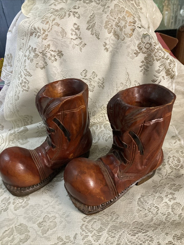 Pair Of Hand Carved Wooden Boots 5x3x3” Folk Art | eBay