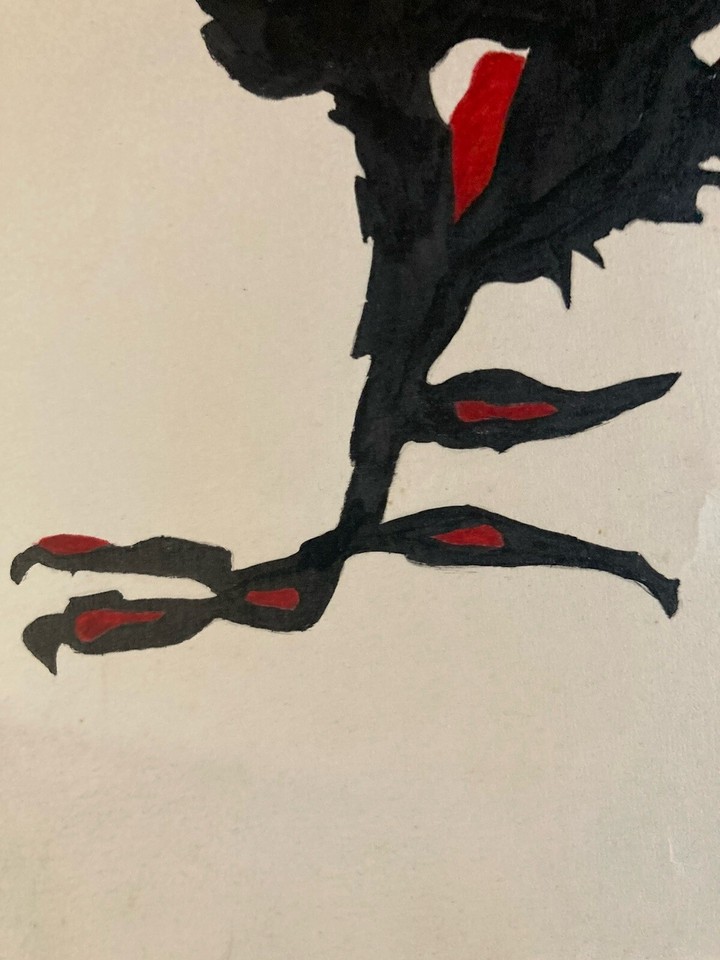 Beautiful Drawing 1970 Rooster Hen Animal Antique Ink Painting to ...