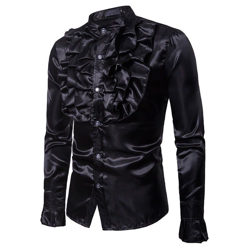 Men Faux Silk Satin Ruffle Shirt Tops Long Sleeve Fancy Clothes ...