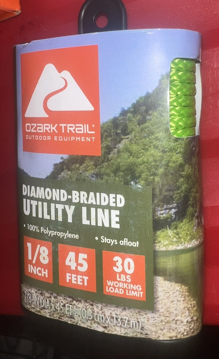 Ozark Trail Diamond Braided Utility Line 1/8" 45' Floating Green Poly ...