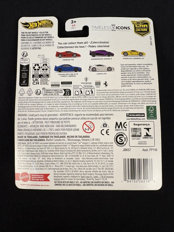 2025 HOT WHEELS PREMIUM TIMELESS ICONS 5/5 LEXUS LFA HW CAR WHITE W ...