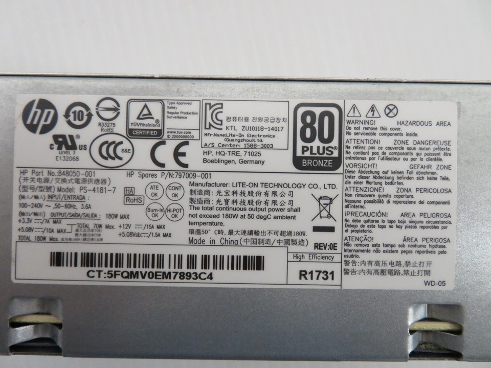 HP 180W Power Supply 848050-001 797009-001 MODEL:PS-4181-7 | eBay