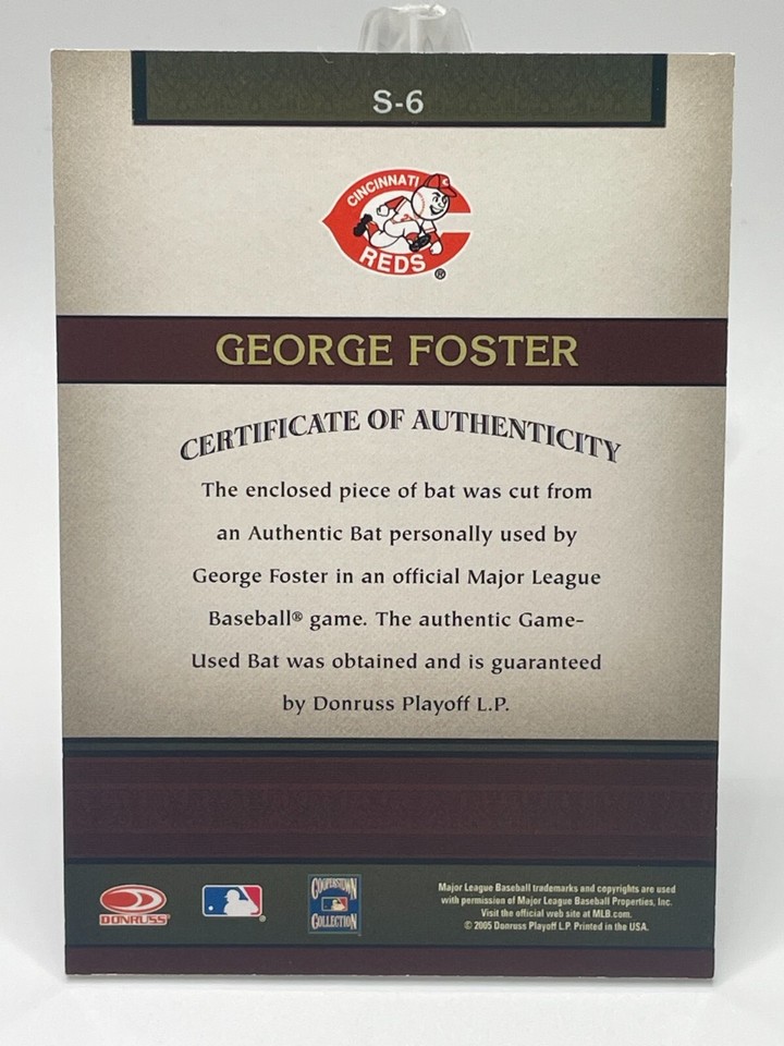 George Foster 2005 Donruss Greats Souvenirs Game Used Bat Relic #S-6 ...
