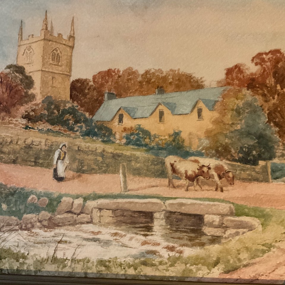 Antique 1900s landscape original PAINTING watercolor hand painted ...