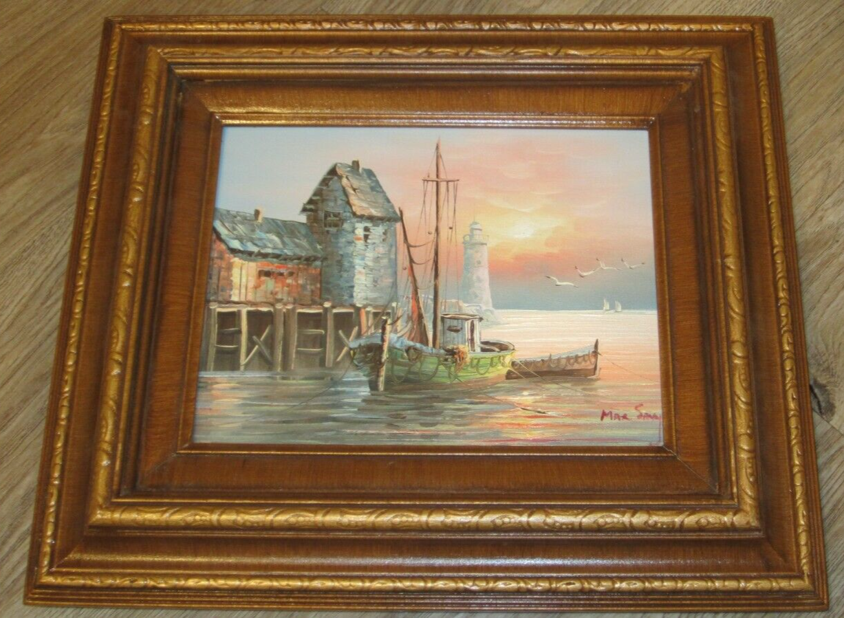 Max Savy (1918-2010) Oil Painting (8x10") Harbor View Fishing Village ...