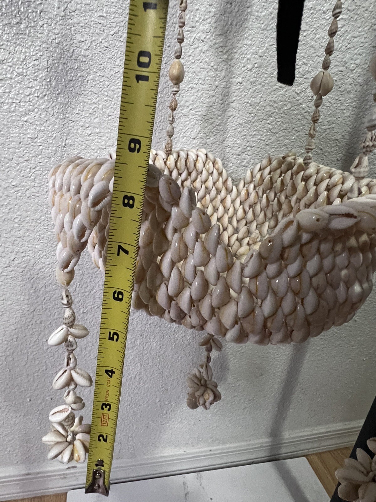 Vtg 35” Tiered Cowrie Puka Sea Shell Macrame Hanging2 Basket Planter ...