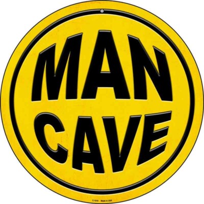 MAN CAVE 8" Round Circle Metal Sign aluminum yellow | eBay
