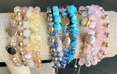 Elegant Multi-Strand Layered Beaded Crystal Stone Gold Adjustable ...