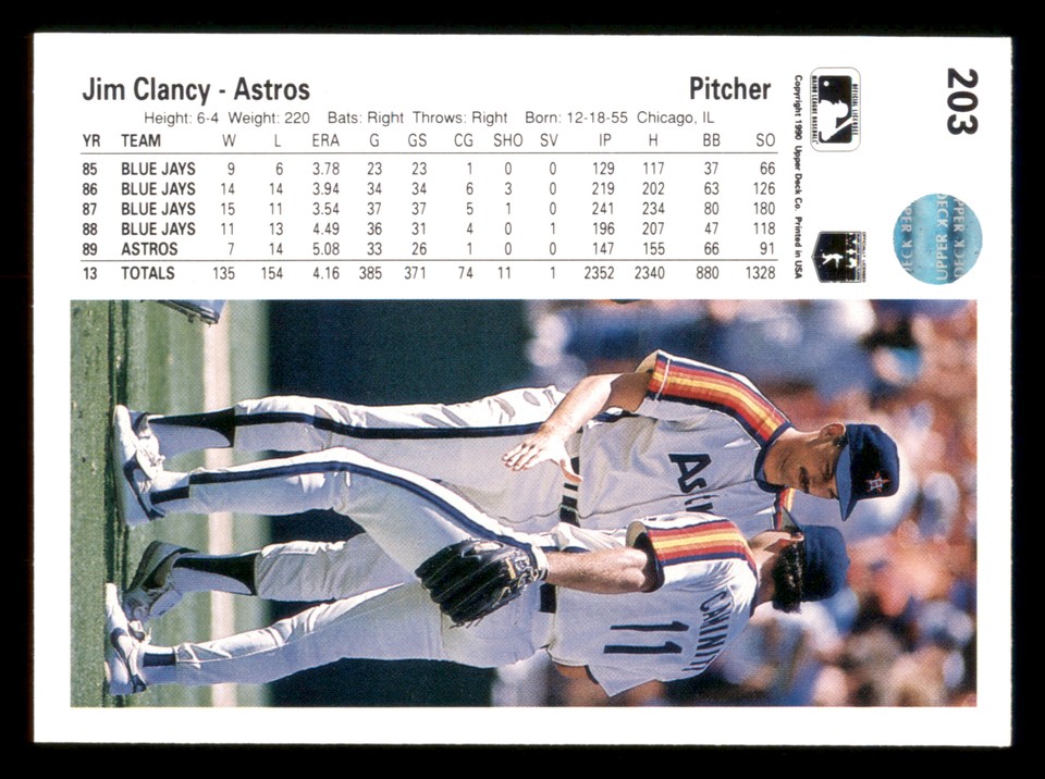 Jim Clancy - 1990 Upper Deck #203 - Houston Astros | eBay