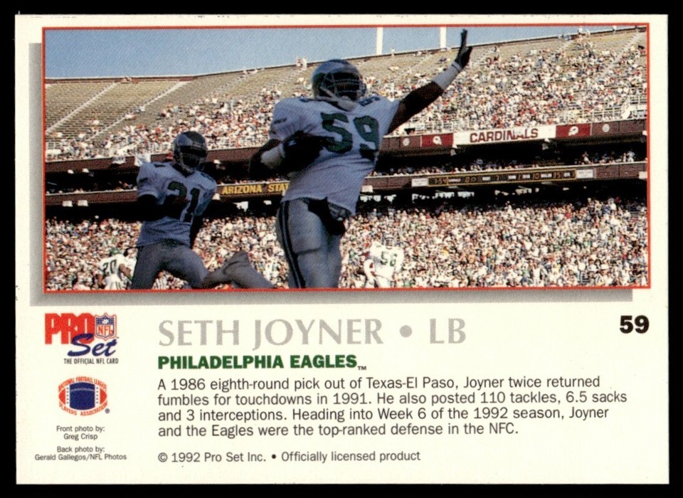 1992 Pro Set Power SETH JOYNER #59 Philadelphia Eagles - FREE Ship! | eBay