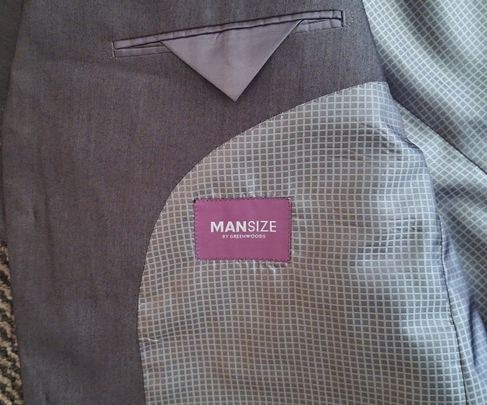 * MANSIZE BY GREENWOODS * GREY 2 PIECE SUIT * 54" Chest ~ 49" Waist ...
