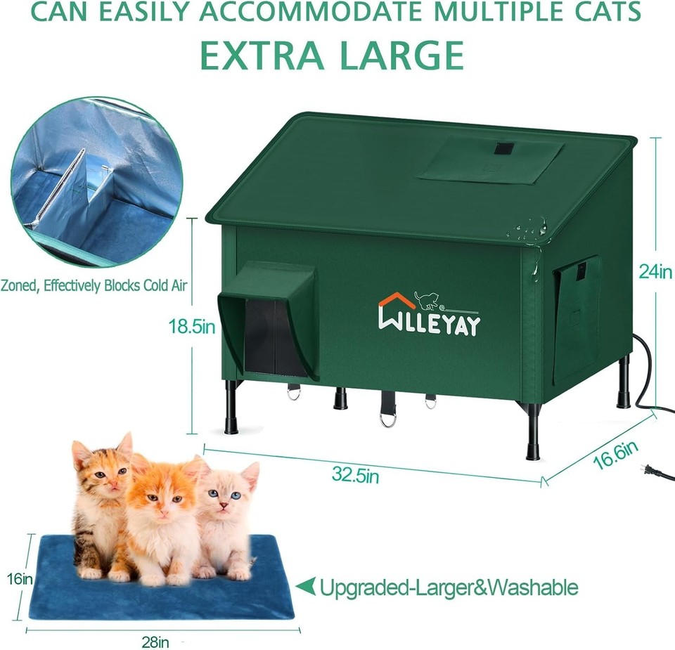 Extra Large Size Heated Cat House for outside Winter,Weatherproof ...