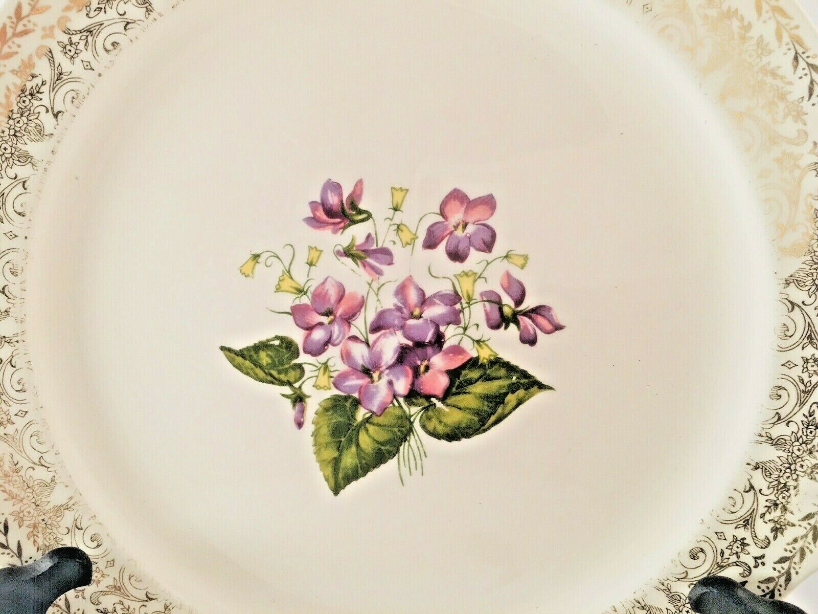 Cake Serving Plate Spring Violet Cunningham & Pickett 22K Gold Trim 11. ...