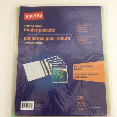 Staples Binder Pockets For 3 Ring Binders Assorted Colors Letter Size ...