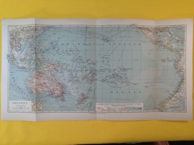 Early 1900s Oceania Large Geographical Map Vintage Original 18.5"x9.5 ...