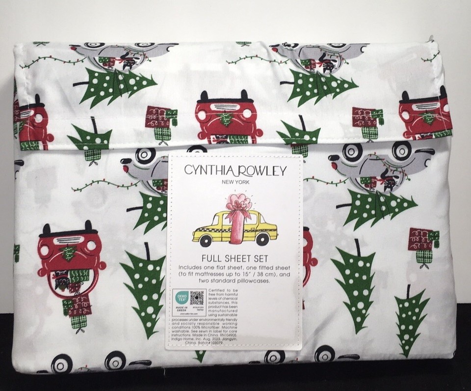 CYNTHIA ROWLEY CHRISTMAS CATS FULL SHEET SET 4 PC CARS & TREES 🌲 NWT | eBay