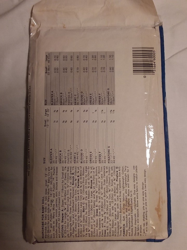 Vogue Patterns Craft # 2868 Doll Clothes For Dolls 13"-15" And 18"-20 ...