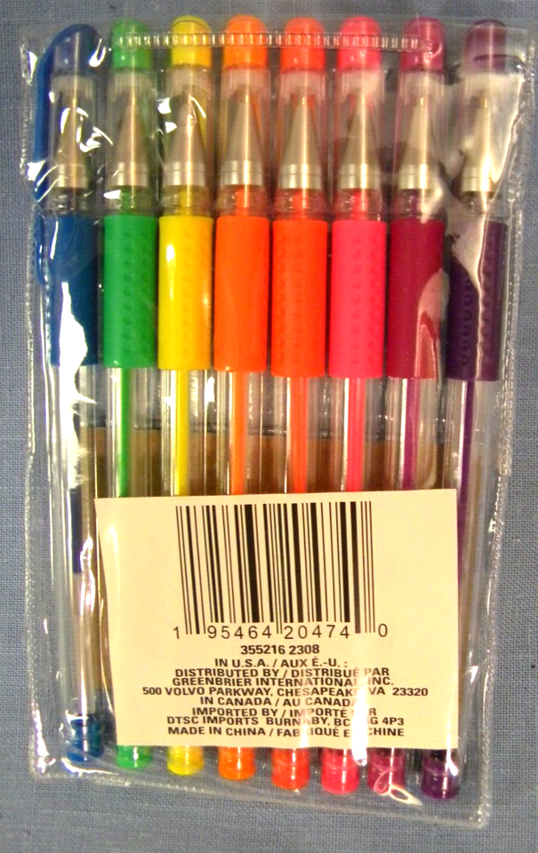 Bright Neon Color Gel Ink Pens Pack of 8 Different Color Gel Ink Pens ...