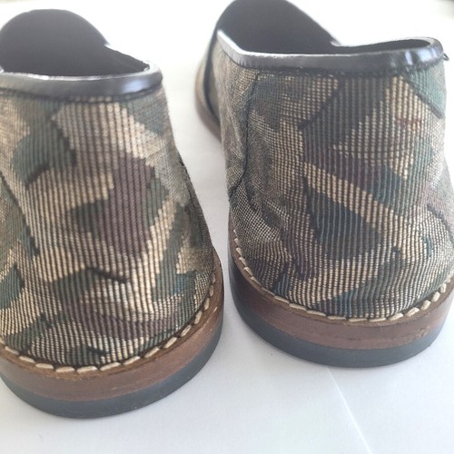 M 7.5 W 9 Tapestry Slip Ons Green Pattern Black Leather Trim Barnes ...