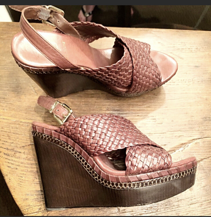 VINCE CAMUTO SIGNATURE: WOVEN BROWN PLATFORM WEDGES, … - Gem