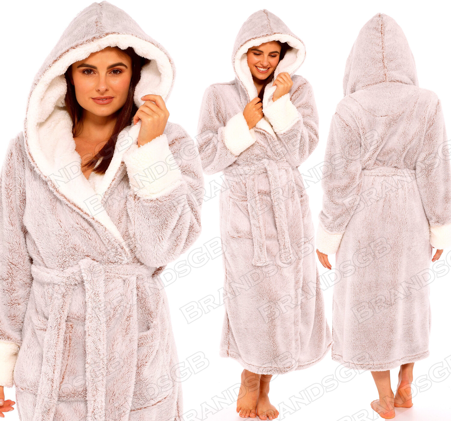 LADIES DRESSING GOWN SOFT & COSY SHIMMER SNUGGLE HOODED FLEECE ROBE ...