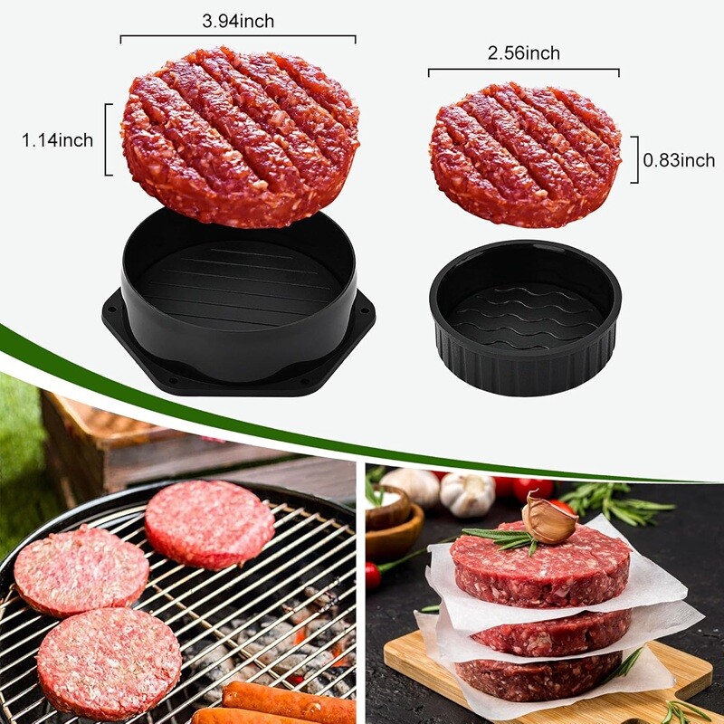 Smash Burger Press Kit Cast Iron Round Rectangle 4in1 Stuff Mold Grill ...