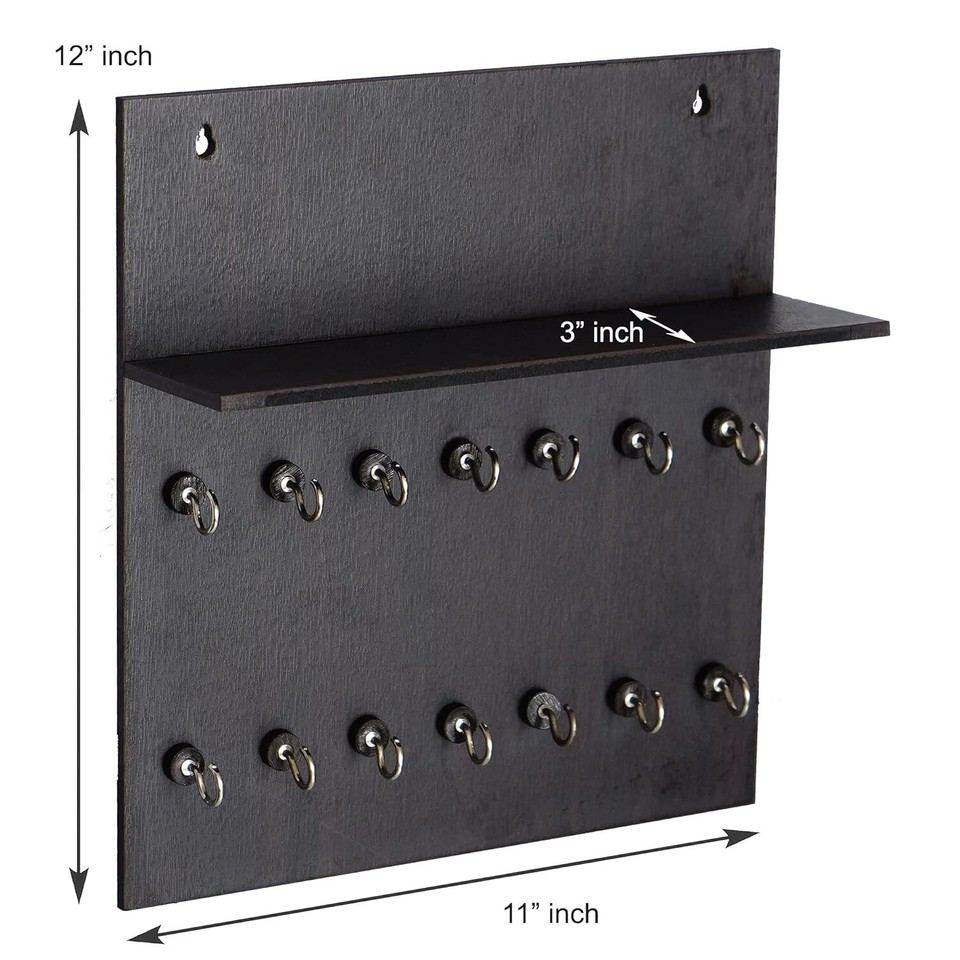 Premium Wooden Key Chain Wall Hanging Board with 14 Hooks and Shelf ...