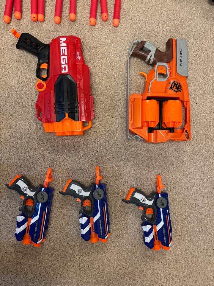 Eleven NERF Guns Lot with Digital Target, 150+ Darts, Safety Gear - see ...