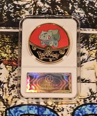Pokemon Bulbasaur Gold Plated Collectible Coin Card Gift Set Souvenir ...