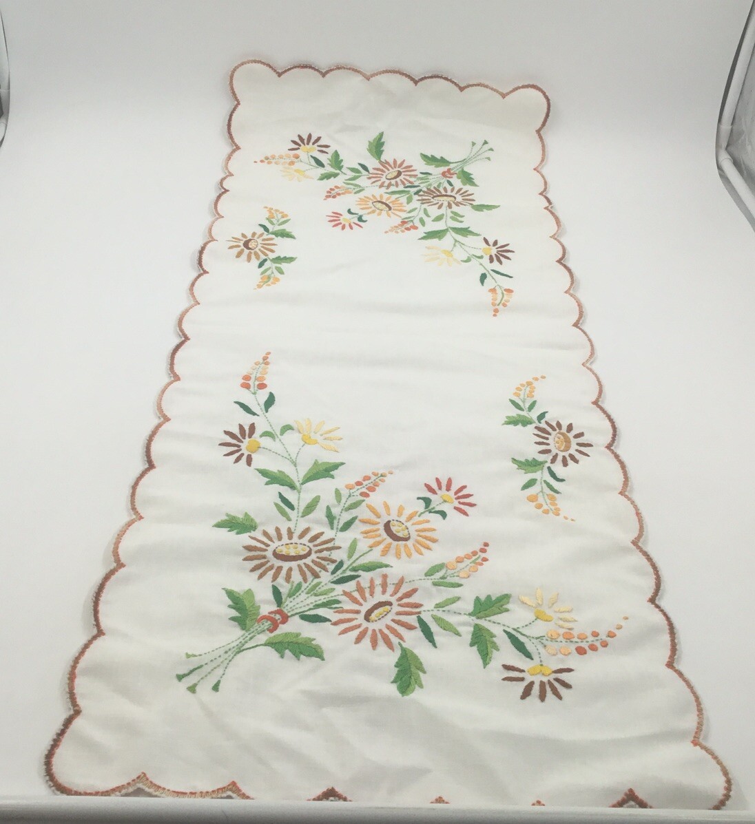 Embroidered Needlepoint Dresser / Coffee Table Scarf Linen With ...