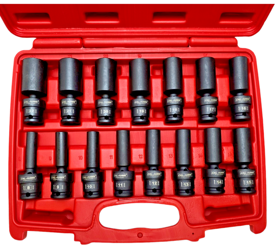15PC 3/8"DR.Universal Swivel Deep Impact Socket Set(METRIC)PRO Radius 8 ...