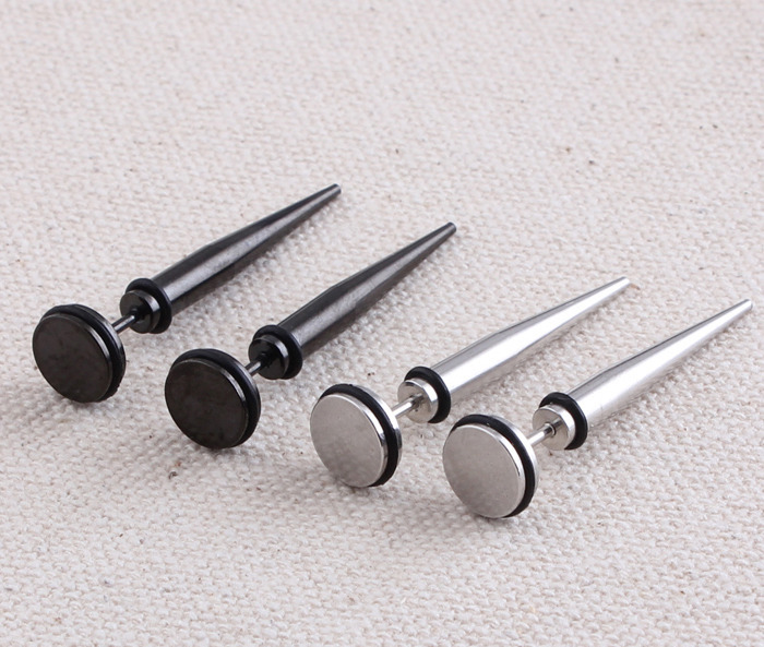 Mens Punk Taper Spike Stainless Steel Fake Cheater Ear Plug Earrings ...