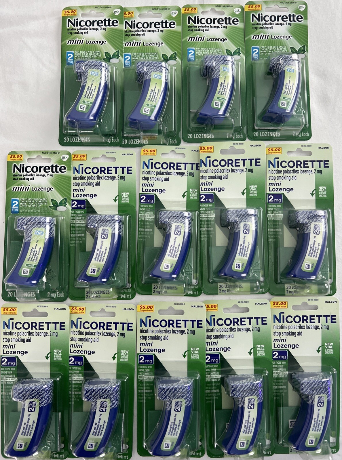 LOT OF 14 Nicorette 2 mg Mini Nicotine Lozenges Mint Flavor 280 Total ...