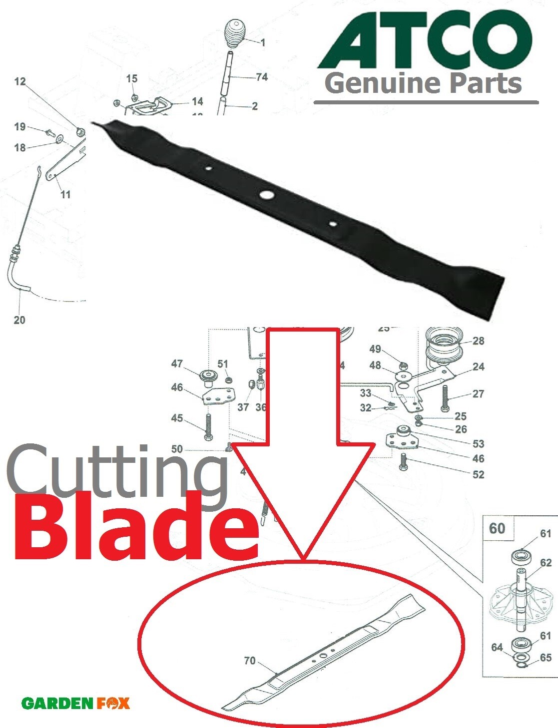 Genuine ATCO Rider R27M Ride On Mower - CUTTING BLADE - CGXE866CB | eBay UK