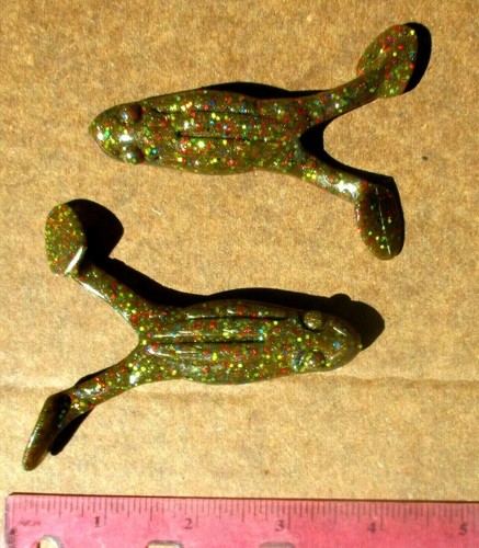 5ct GREEN PUMPKIN GLITTER 4" BUZZ FROGS Bass Fishing Baits Frog Lures ...