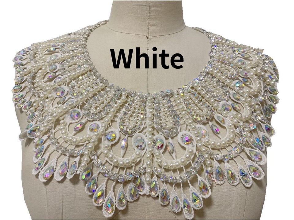 Rhinestone Beaded Neck Trim Patch Neckline Collar Sewing Applique ...