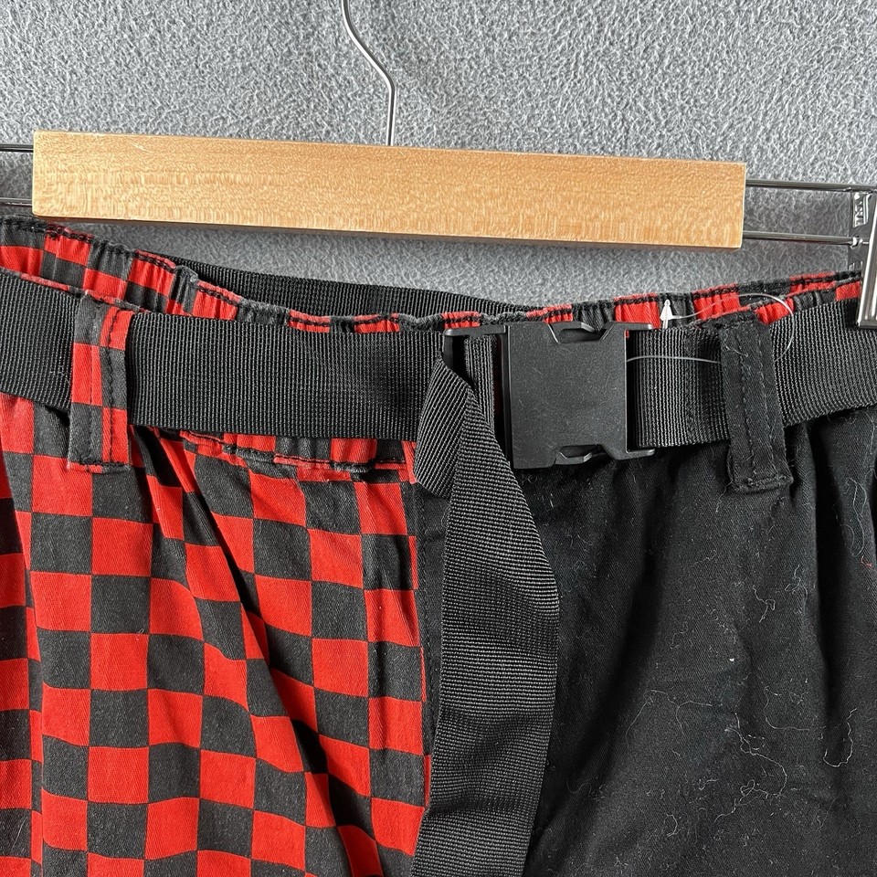 Hot Topic Cargo Pants Women’s Size 2 Red Black Checkered Belted Punk ...