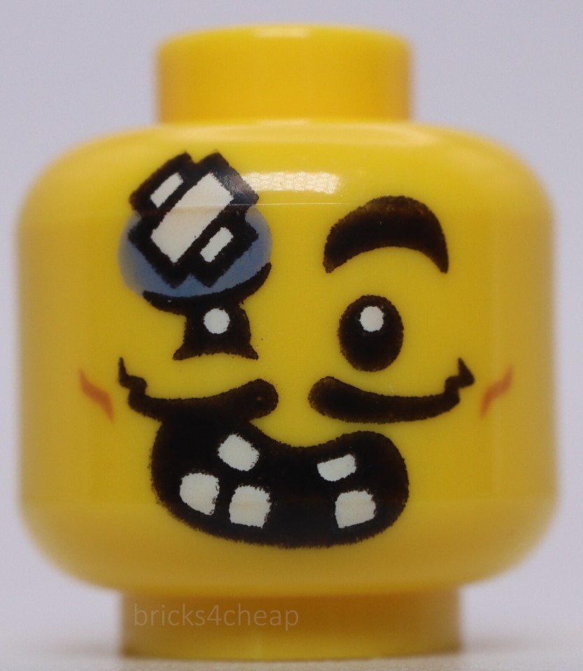 Lego Head Dual Sided Black Eyebrows Moustache Open Mouth Grin Bandage ...