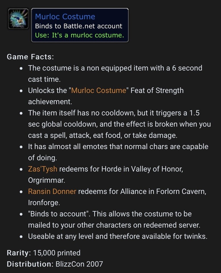 🔥 BLIZZCON 2007 World Of Warcraft - MURLOC SUIT / COSTUME - Loot code ...