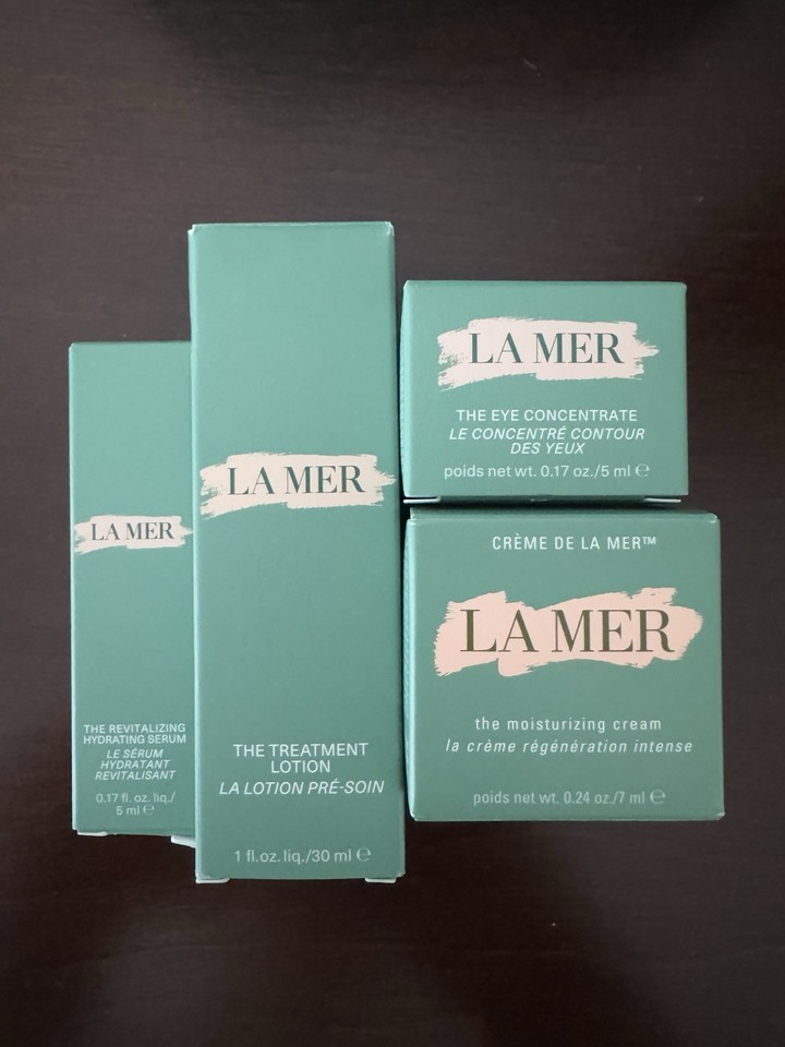 La Mer 5pc Bag Treatment Lotion, Hydrating Serum, Eye Concentrate ...