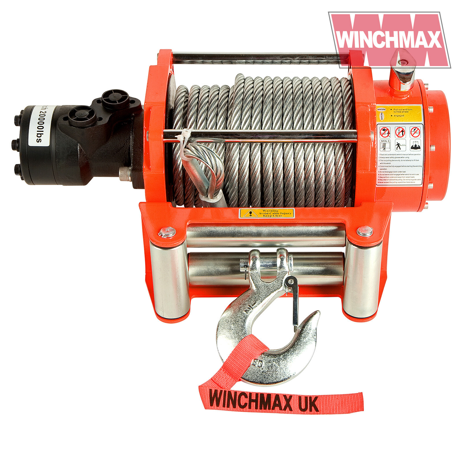 HYDRAULIC WINCH 20000 lb WINCHMAX ORIGINAL ORANGE WINCH, STEEL ROPE ...