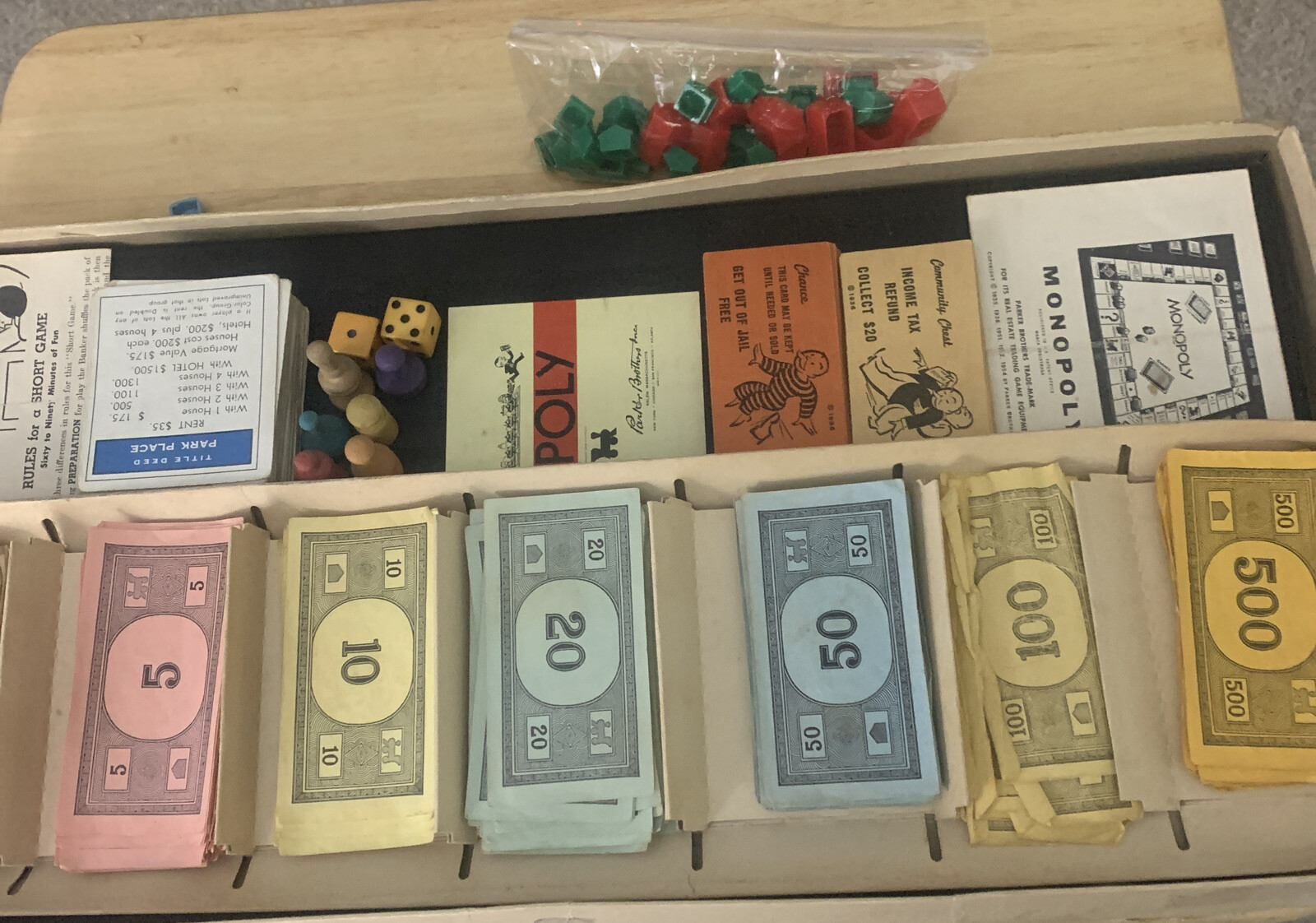 Vintage~MONOPOLY Game Parts. Wood Player Markers. Plastic Houses And ...
