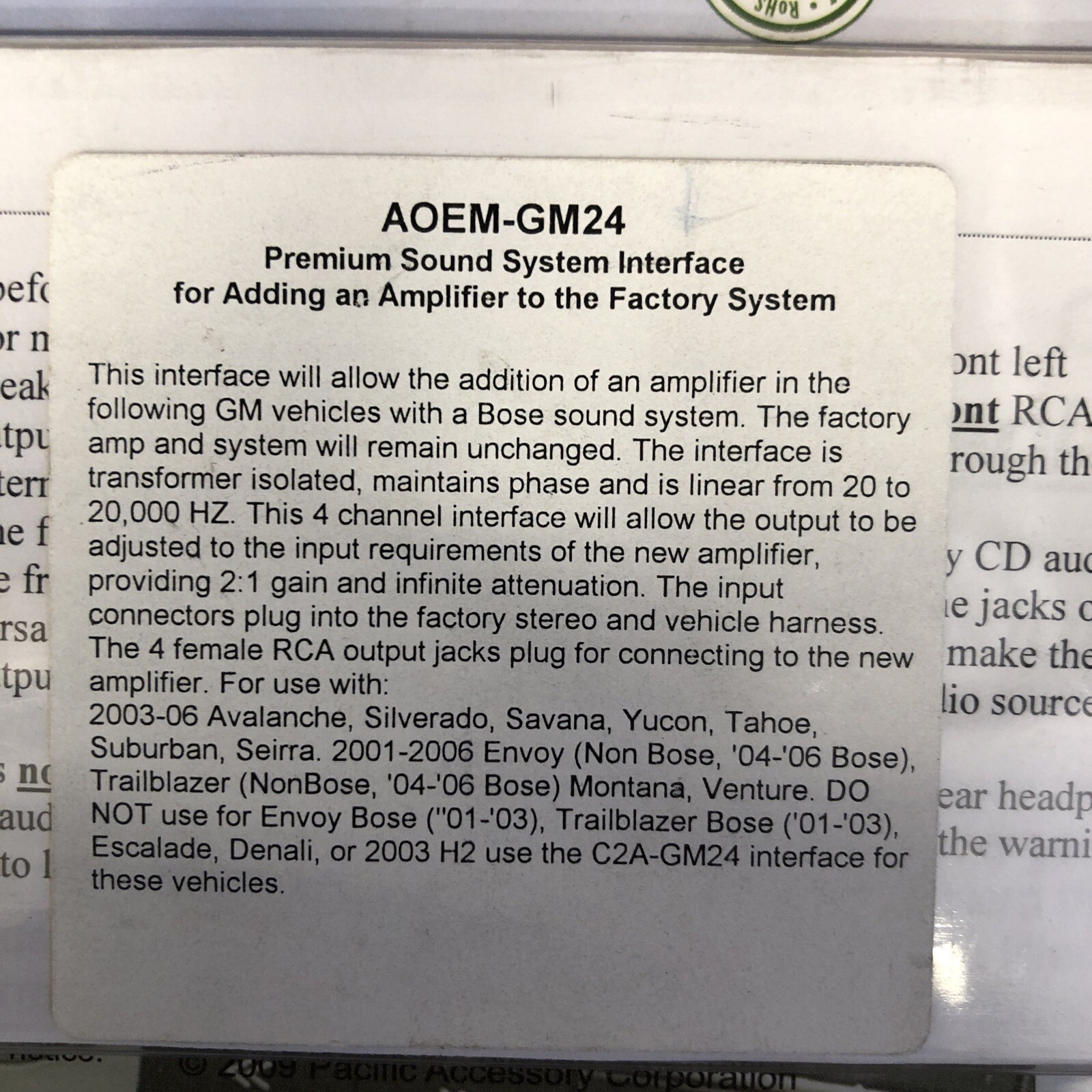 PAC AOEM-GM24 Factory Sound System Amplifier Integration Interface GM ...