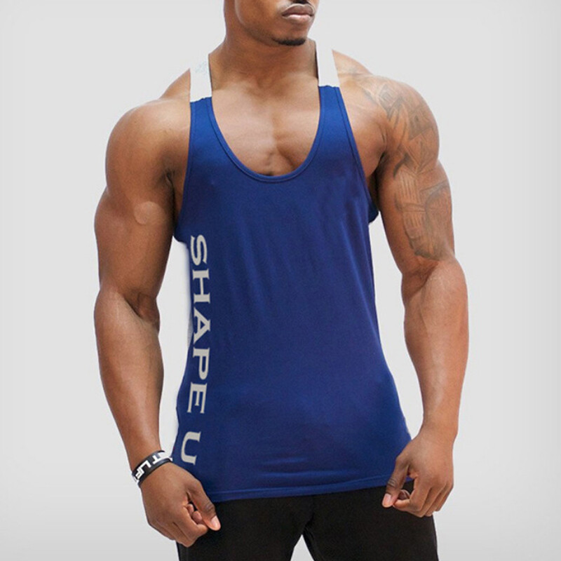 Mens T Shirt Y-Back Muscle Tank Tops Breathable Cotton Training Gym ...