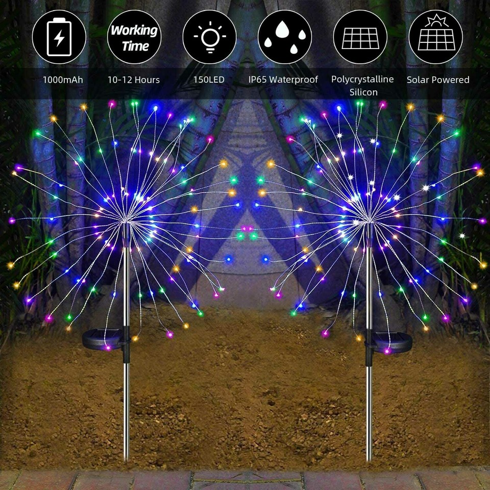 150LED Outdoor Solar Firework Light Fairy Waterproof Path Garden Yard ...