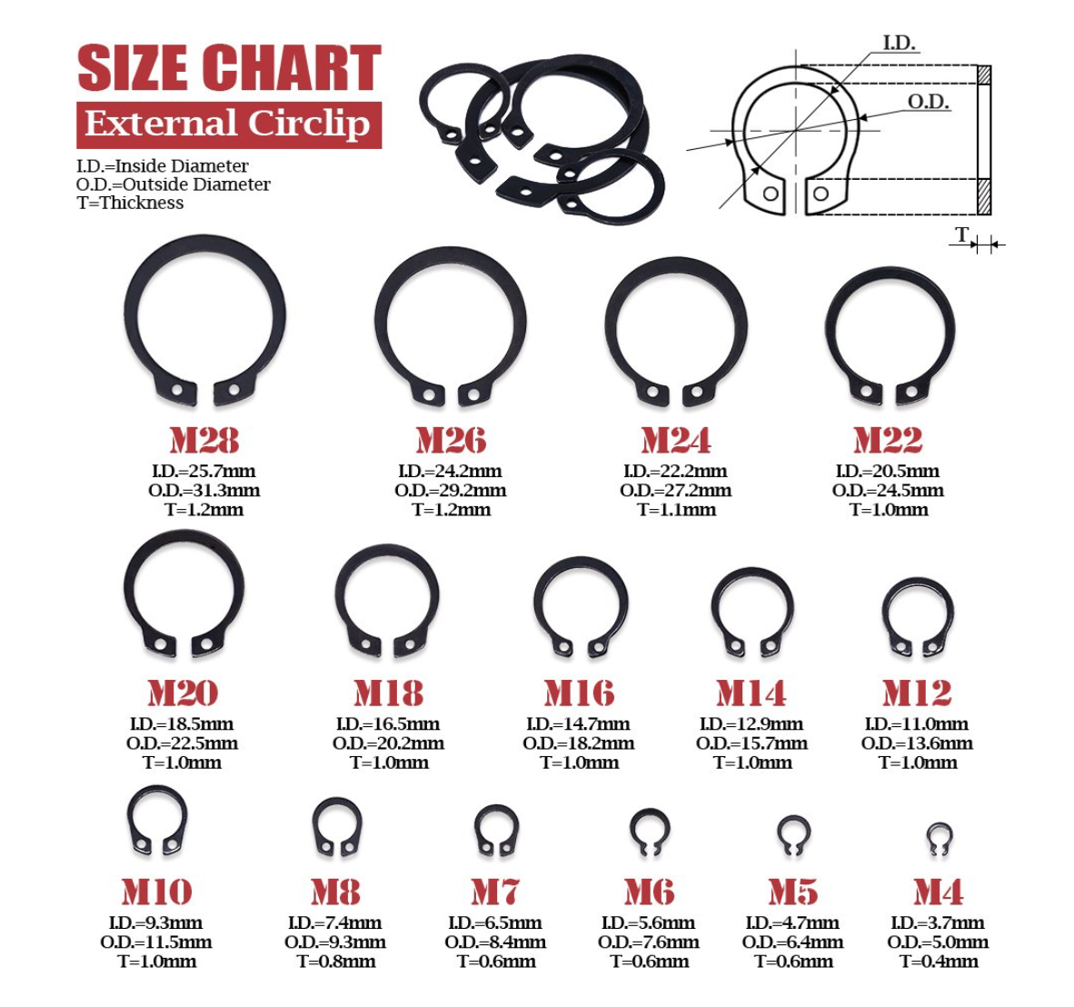 External C-Type Circlips 5mm-19mm Stainless Steel Carbon Steel ...