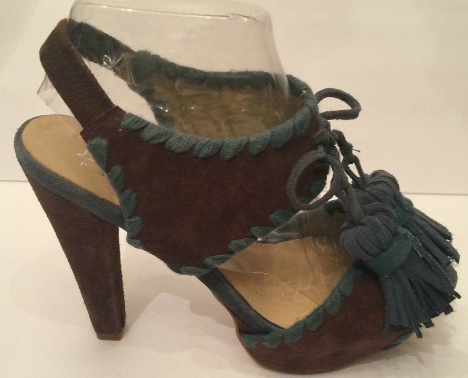 Paco Gil Womens Platform Sandals Size 9M Brown Suede Blue Stitched Trim ...